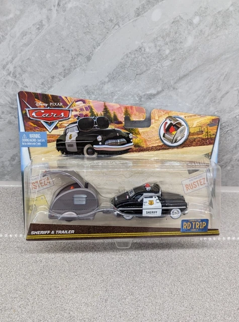 DISNEY PIXAR CARS Rd Tr1p Road Trip Sheriff & Trailer Mattel scala 1:55 ...