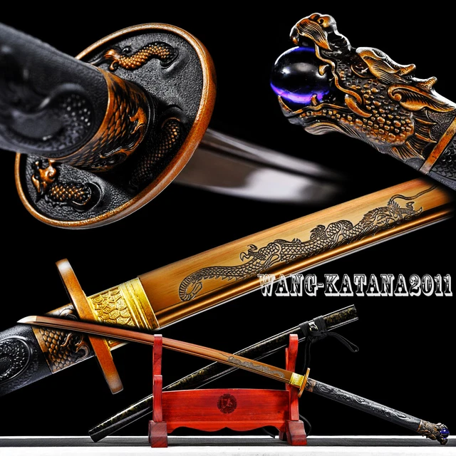 46'' GOLD DRAGON Extended Katana Battle Ready Japanese Samurai ...