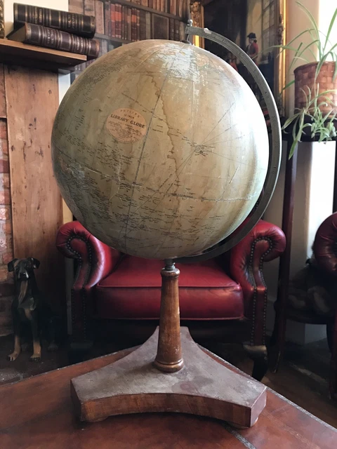 ANTIQUE 1930S PHILIPS 12" Terrestrial Library Globe London On Mahogany ...
