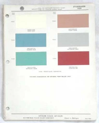 1959 STUDEBAKER PPG Color Paint Chip Chart All Models Original EUR 9,07 ...