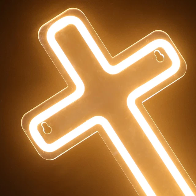 CROSS NEON SIGN: 11.4x7.9in LED Wall Decor Warm White Lighting for ...