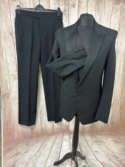 AUSTIN REED REGENT Street Black Dinner Suit Tuxedo Peak Lapels Trevira ...