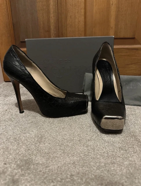 ALEXANDER MCQUEEN BLACK Croc Platform Shoes, steel toe cap, Size 4.5/37 ...