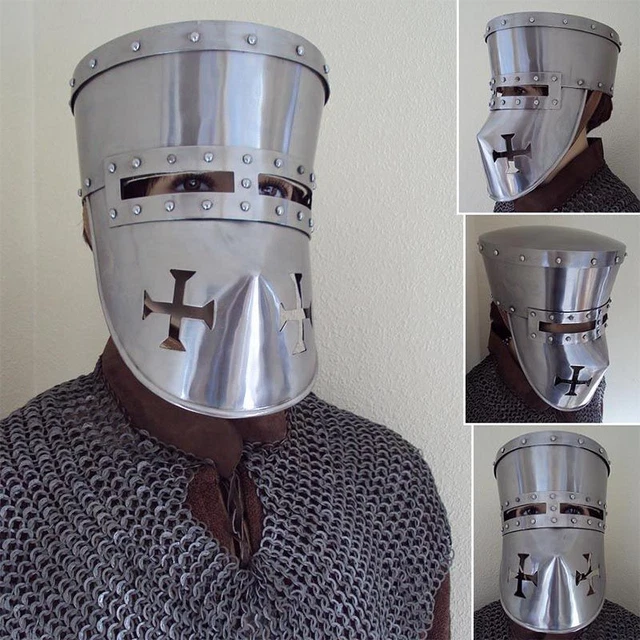 MEDIEVAL CRUSADER HELMET With Fixed Face Plate For Re-enactment Stage ...