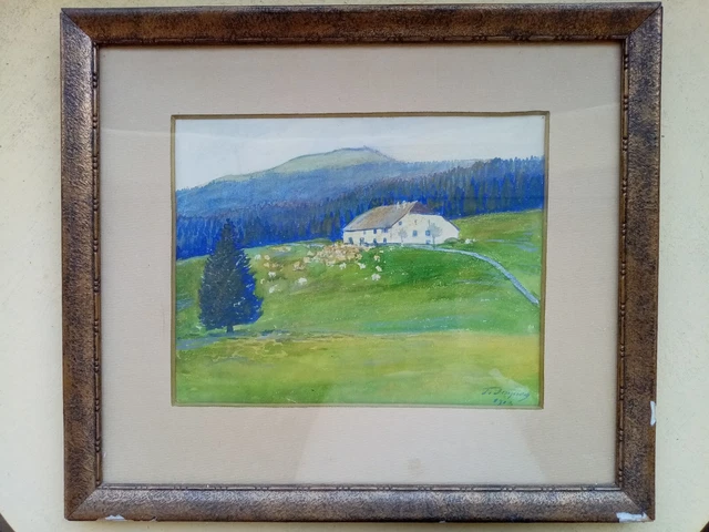 AQUARELLE SIGNÉE 1913 "La Cruchaude"(Jura vaudois) avec dédicace EUR 89,00 - PicClick FR