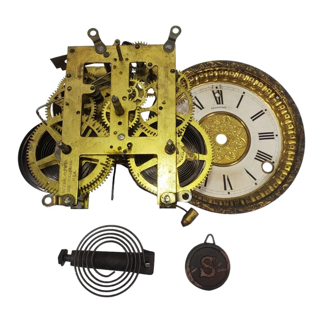 ANTIQUE SESSIONS CLOCK Movement w/ Pendulum Dial & Chime Parts or ...