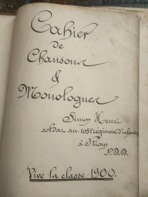 ANCIEN CAHIER DE chanson d un soldat au 105 eme regiment d infanterie ...