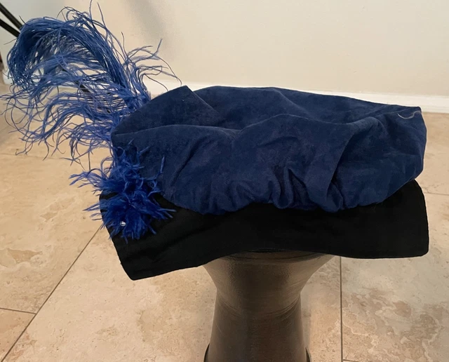 ADULT RENAISSANCE TUDOR Costume Period Medieval Hat Blue faux suede w ...