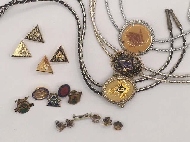 VINTAGE MASONIC BOLO Ties, Collar Tips, Tie Pins, Lapel Pins Lot 16 ...