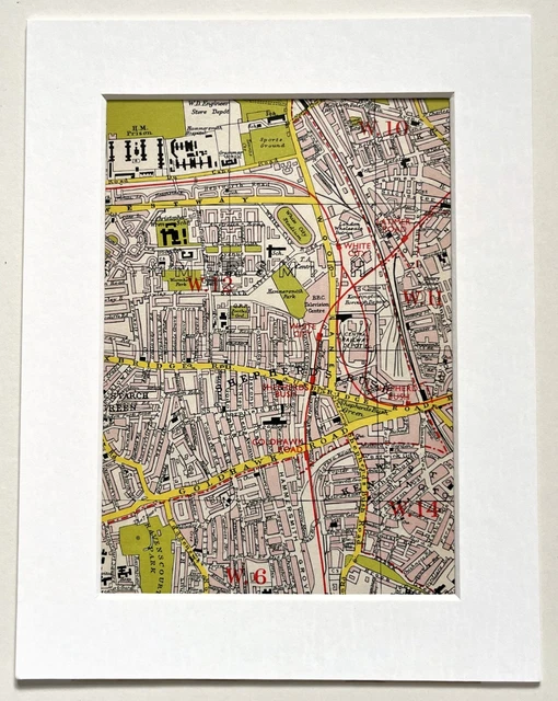 VINTAGE 1959 LONDON Map - Mounted - HAMMERSMITH, SHEPHERDS BUSH ...