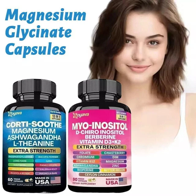 CORTISOL AND MYO-INOSITOL All-in-One Supplement Magnesium Ashwagandha L ...