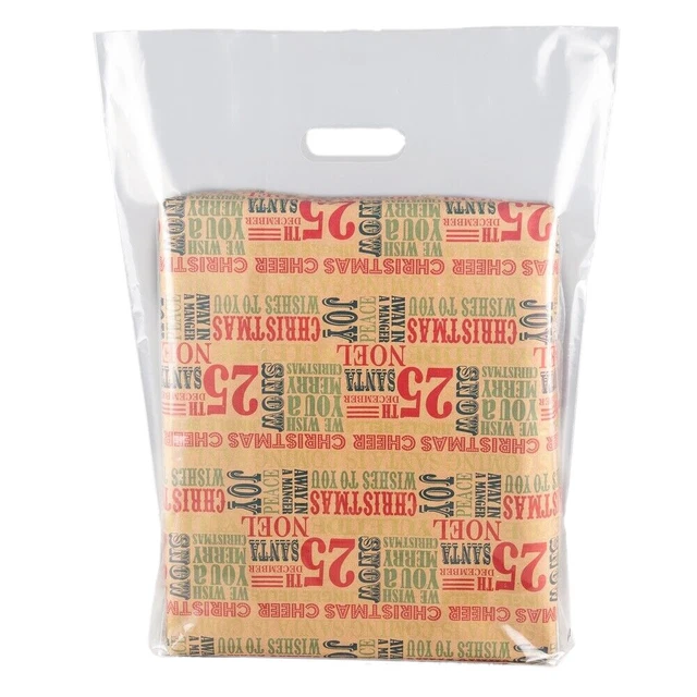PLASTIC PATCH HANDLE Carrier Bags Clear Shopping Bag for Cloths 15 x 18 ...