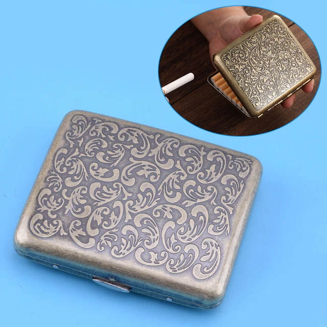 VINTAGE METAL CIGARETTE Case Box Gold Men Tobacco Holder for 20s King ...