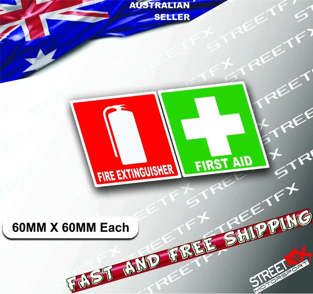 FIRE FIRST AID Sticker Safety OHS WHS Extinguisher Contractor ...