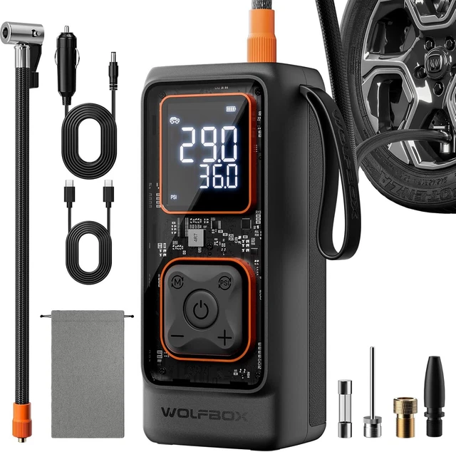 WOLFBOX TIRE INFLATOR Portable Air Compressor, 150 PSI Air Pump for Car ...