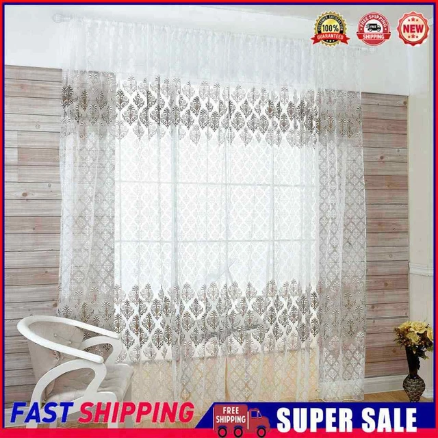 FLOWER OFFSET PRINTING Sheer Yarn Tulle Voile Curtain Window Screen ...