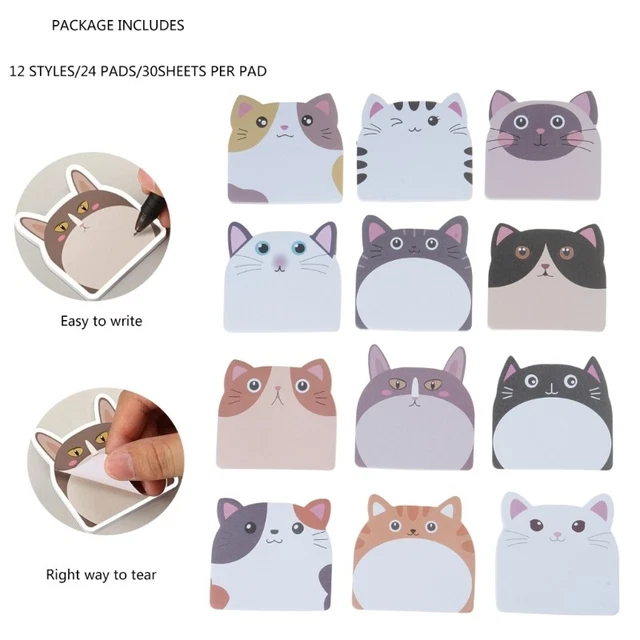 12PCS CUTE CATS Sticky Note Paper 30 Sheet/Pad Self-ashesive Memo Pad ...