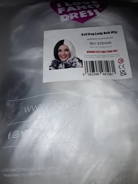 DELUXE BOB WIG Half Black Half White Villain Book Character Fancy Dress ...