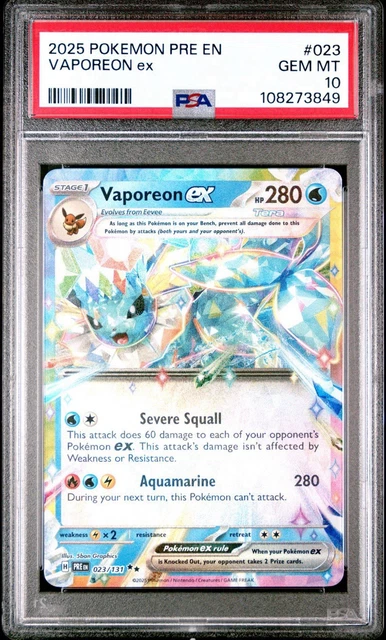 2025 POKEMON PRE En-Prismatic Evolutions #023 Vaporeon Ex Psa 10 £53.69 ...