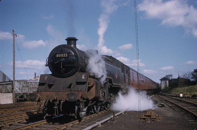 ORIGINAL SLIDE . BR Standard 4MT Steam Loco 80023 . Kirkcudbright Stn ...