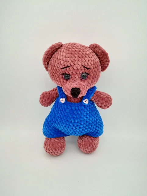 STOFFTIER SELBST GEHÄKELT Amigurumi Teddybär ca. 27 cm Latzhose ...
