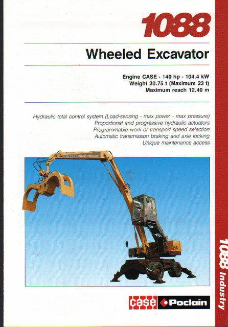 CASE POCLAIN &1088& Wheeled Hydraulic Excavator Brochure Leaflet £5.00 - PicClick UK