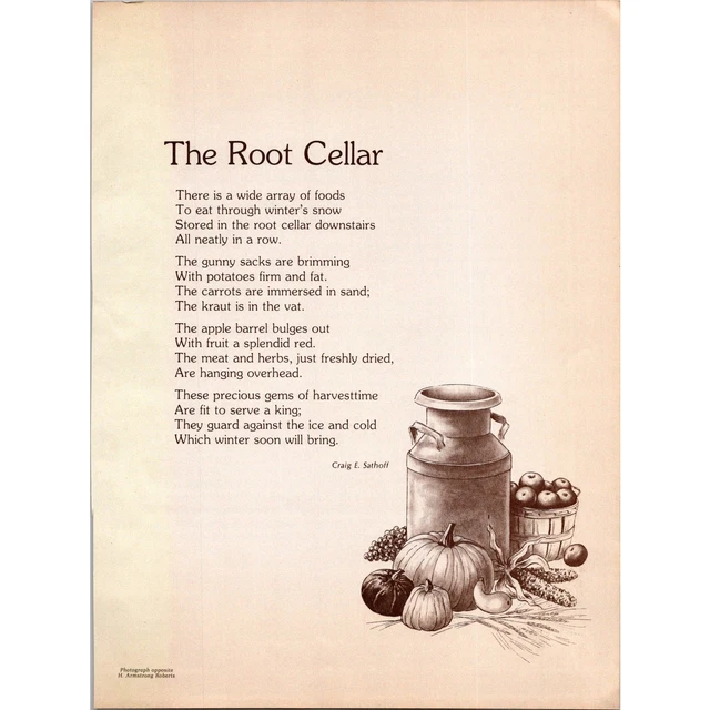 THE ROOT CELLAR Craig E. Sathoff 1970s Poem Retro Kitsch Wall Art SH8 ...