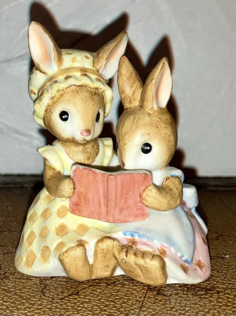 VINTAGE LEFTON CHINA BISQUE Reading Mother rabbits 00305 Taiwan with ...