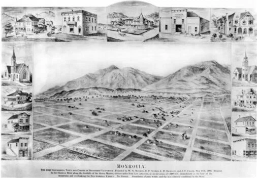AN ILLUSTRATED MAP of the town of Monrovia Los Angeles California Old ...
