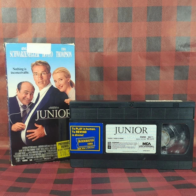 JUNIOR (VHS, 1995) Blockbuster Rental Arnold Schwarzenegger Danny ...