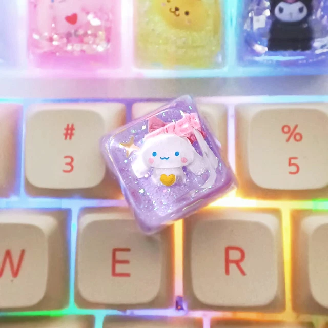 CINNAMOROLL MY MELODY Pom Pom Purin Kuromi Keycaps Clear Light UV Bling ...