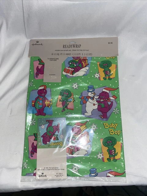VINTAGE BARNEY & Snowman Christmas Wrapping Paper 1993 1 Sheet No Bow ...