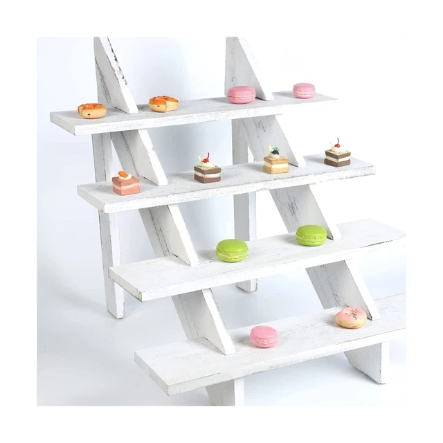 WOODSKY WHITE 4-TIER Retail Display Tables Wooden Stand with Portable ...