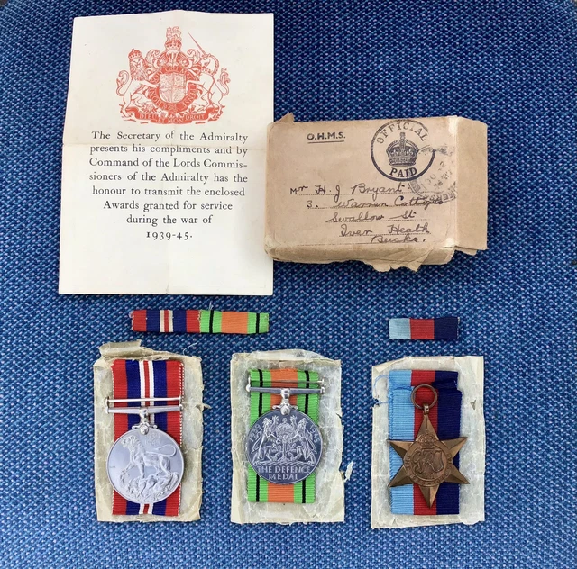 WW2 WAR/DEFENCE/1939-45 STAR/MEDALS Box Paperwork Bars Original Full ...