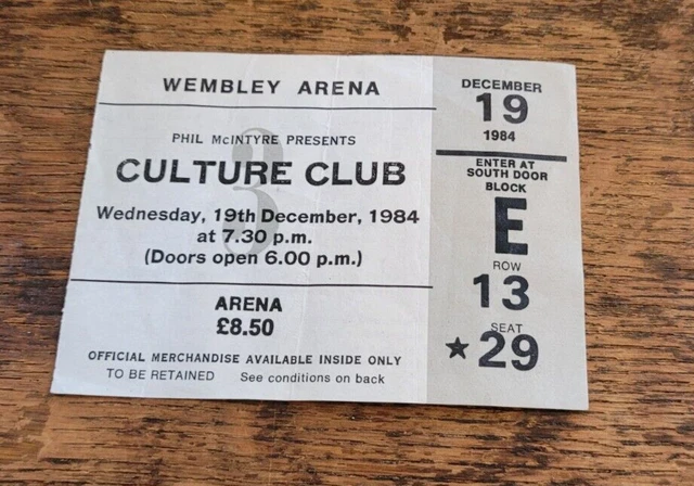 1984 CULTURE CLUB Concert Ticket Stub Wembley Arena Excellent EUR 12,82 ...
