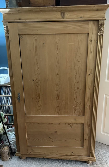 ANTIQUE PINE LOCKABLE Locking Wardrobe Armoire Linen Cupboard £295.00 ...