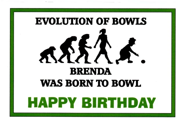 PERSONALISED FEMALE EVOLUTION of BOWLS Birthday Card c/w envelope Lawn ...