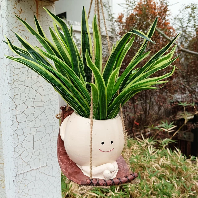 SMILING FACE FLOWER Pot Resin Creative Pots for Indoor Outdoor Plant ...