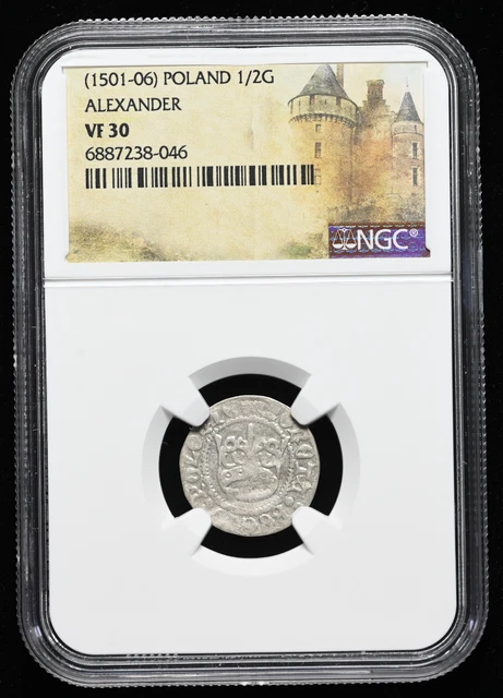 POLAND. ALEXANDER &THE Jagiellonian", 1501-1506. Silver Half Groschen ...