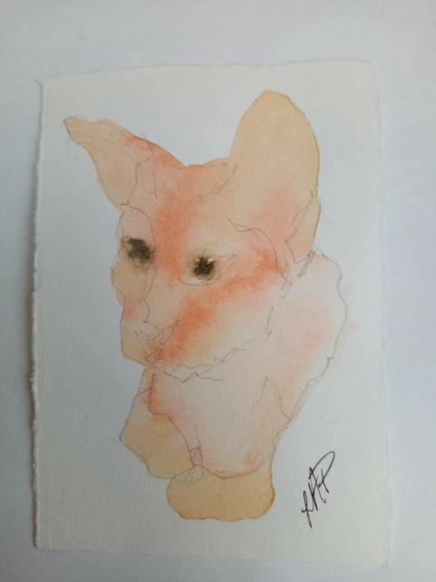 CAT ORIGINAL WATERCOLOUR painting, Blind drawing of a Cat, signed £7.00 ...