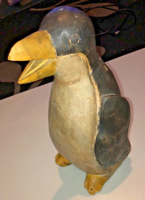 LARGE RARE VINTAGE collectable wooden emperor penguin statue ornament ...