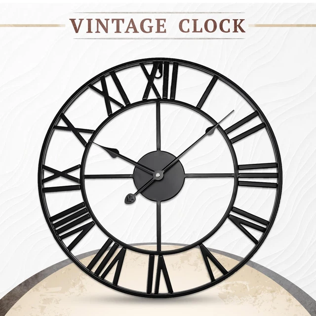 EXTRA LARGE ROMAN Numerals Skeleton Wall Clock Big Giant Open Face ...