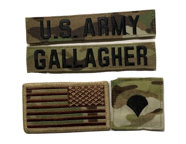 4 US ARMY Multicam Ocp Uniforme Scratch Nom Lot Tab Patch Spc Gallagher ...