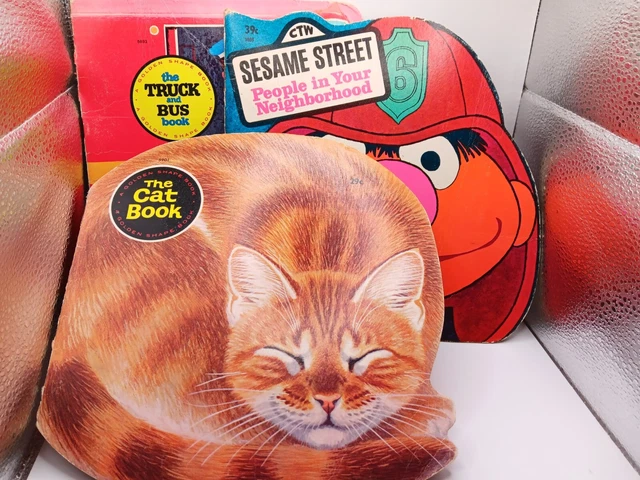 LOT OF 3 Books Sesame Street, Cat, Truck, Vintage Golden Super Shape ...