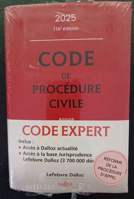 CODE DALLOZ EXPERT Code De Procedure Civile 2025 116 ème Édition EUR ...
