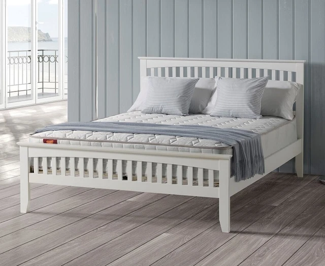 SOLID WOOD BED Shaker Style White Single Double 5Ft Kingsize Mattress ...