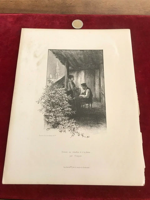 GRAVURE ANCIENNE N 129 dessin au crachis EUR 20,00 - PicClick FR