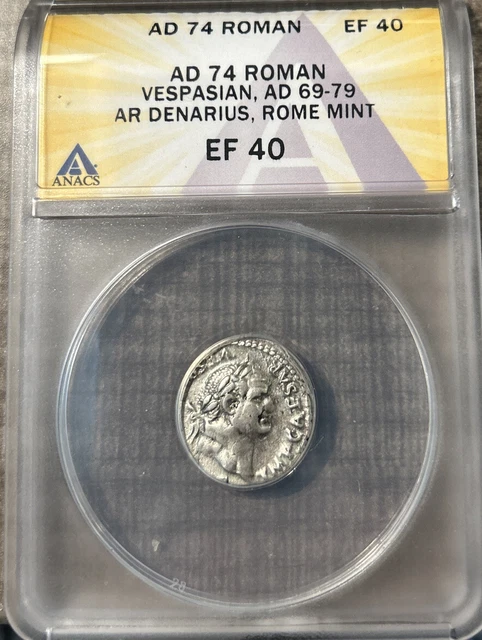 74 AD, VESPASIAN, Denarius, Rome, ANACS EF 40, Free Shipping £311.56 ...