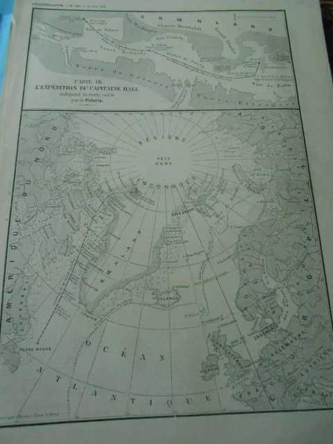 GRAVURE 1873 - Carte de l'expédition du Capitaine Hall Pole Nord - Old ...