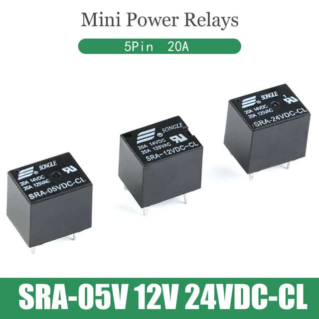 MINI POWER SONGLE Relay SRA-5V 12V 24V DC Coil-20A SPCO/SPDT Contact 5 ...